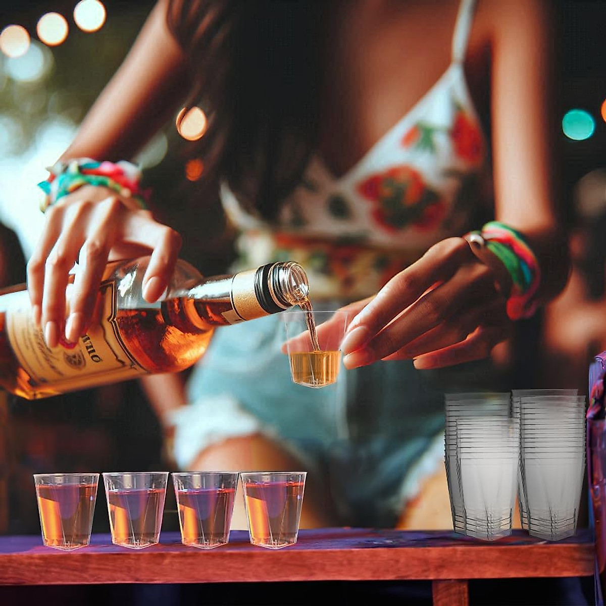 Party Essentials Hard Plastic 2 oz. Square Shot Glasses/ Wine Tasting Cups, Clear, 40 Count