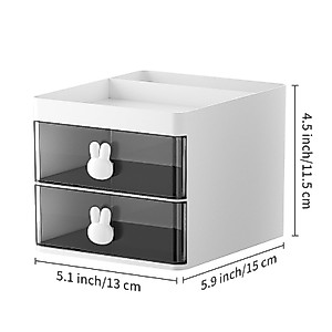 Marbrasse Small Desk Organizer with Drawer, Multi-Functional Pen Pencil Holder Storage Box for Desk, Desk Organizers and Accessories with 3 Compartments + 2 Drawer for Office Art Supplies(White)
