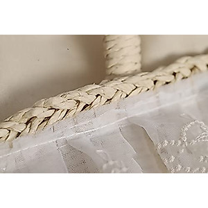 GK-O Mori Girls Handmade Straw Bag Handbag Basket Woven Bag Sweet Knit Lolita Lace Bag Summer Rattan bag (White)