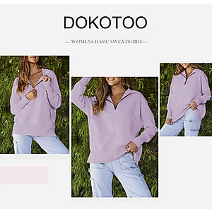 Oversized Half Zip Women's Sweatshirt Pullover Jacket by Dokotoo - Purple, X-Large