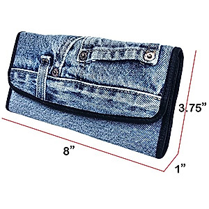 Bijoux De Ja Upcycling Blue Denim Large Capacity Money Flap Roomy Long Wallet Purse Clutch for Women BMW014