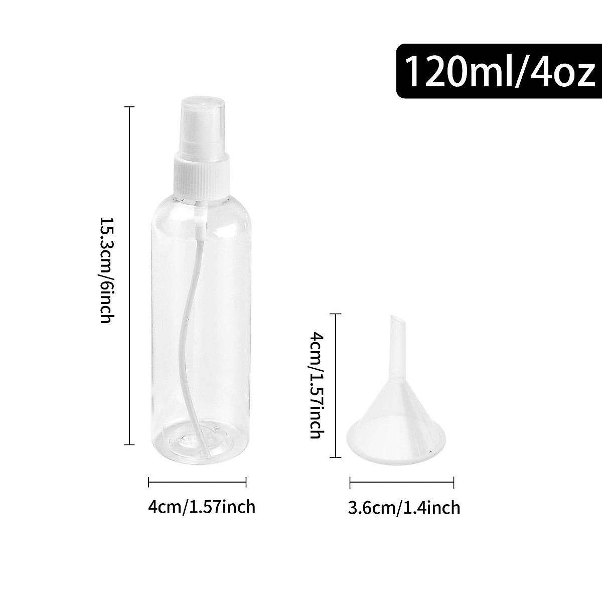 YEUIKERR 36 Pack Plastic Small Spray Bottles 4 oz/120 ml, Fine Mist Clear Empty Plastic Small Travel Spray Bottle, with 10 Funnels and 10 Labels
