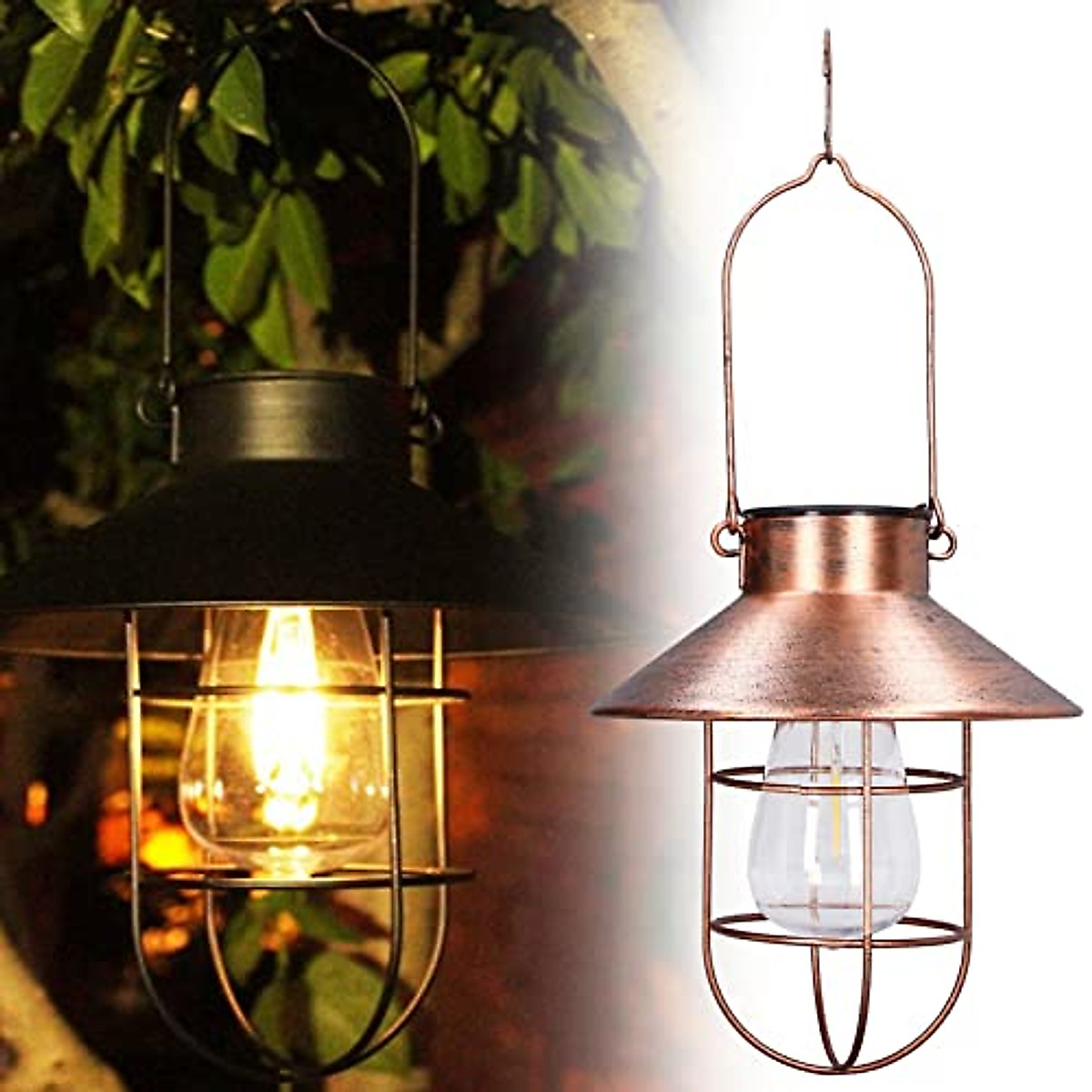 Solar Hanging Light,Outdoor Decorative Lamp with Iron Frame,Outdoor Retro Lantern,for Garden,Porch,Yard,Includes Bulb and Lampshade