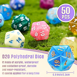Skylety 50 Pieces Polyhedral Dice Sets with Black Pouch Compatible with RPG MTG Tabletop Role Playing Table Games Multi Colored Assortment(20 Sided Style)