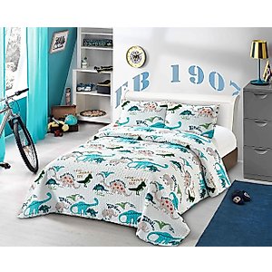 Kids Zone Collection Bedspread Coverlet Kids/Teens Variety Dinosaurs White Green Blue Orange New # Dinosaur Two (Twin)