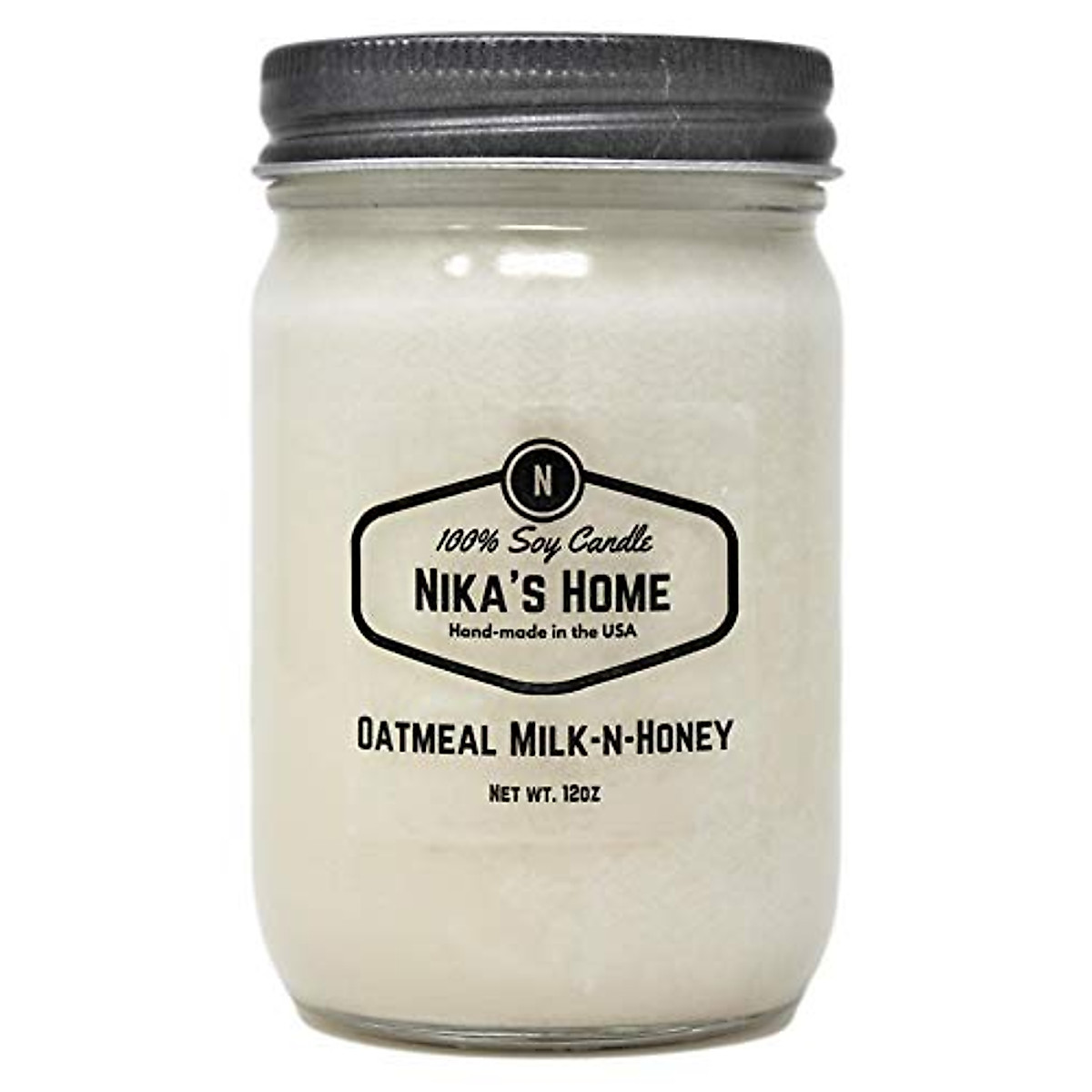 Nika's Home Oatmeal Milk-n-Honey Soy Candle 12oz Mason Jar Non-Toxic White Soy Candle-Hand Poured Handmade, Long Burning 50-60 Hours Highly Scented All Natural, Clean Burning Candle Gift Décor