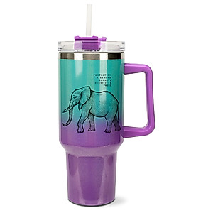 Elanze Designs Elephant Strength Loyalty Animal Traits 40 oz. Stainless Steel, Large Water Bottle Coffee Mug, Spill & Leak Resistant, Thermal Travel Tumbler with Handle, Lid & Straw, Teal & Purple