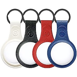 [4 Pack] Airtag Protective Case | Leather Texture Key Ring | Portable Protector Case | Protective Skin for Airtag | Anti-Scratch, Durable, Light Weight and Easy to Install & Remove