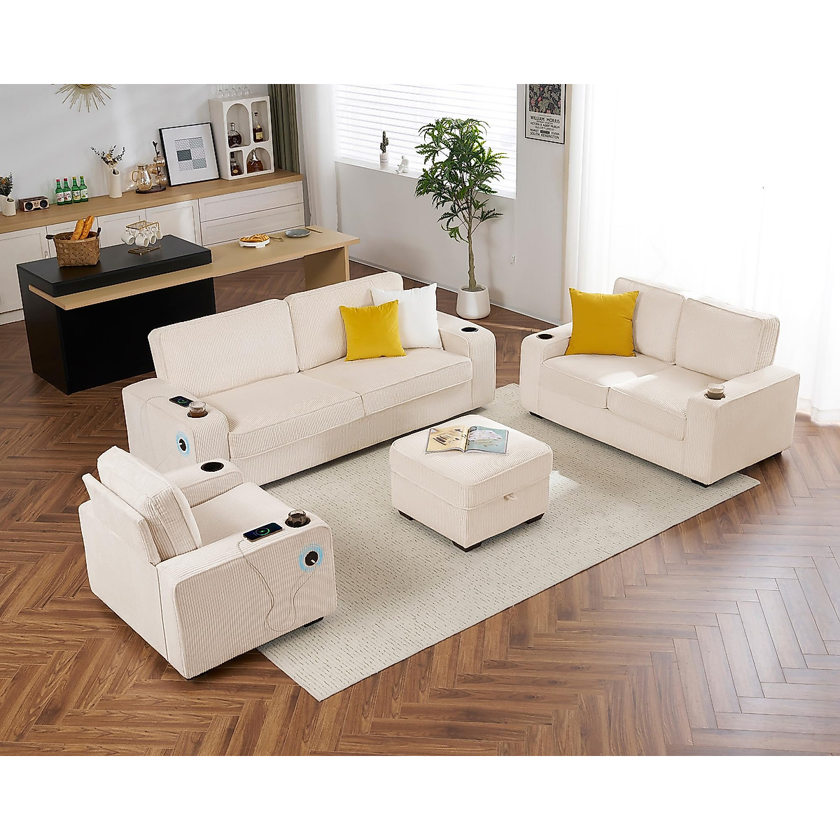 VanAcc Sofa, Modern Couch with Deep Seat, Ottoman Sofa- Comfy Couch for Living Room Apartment(Beige Corduroy)