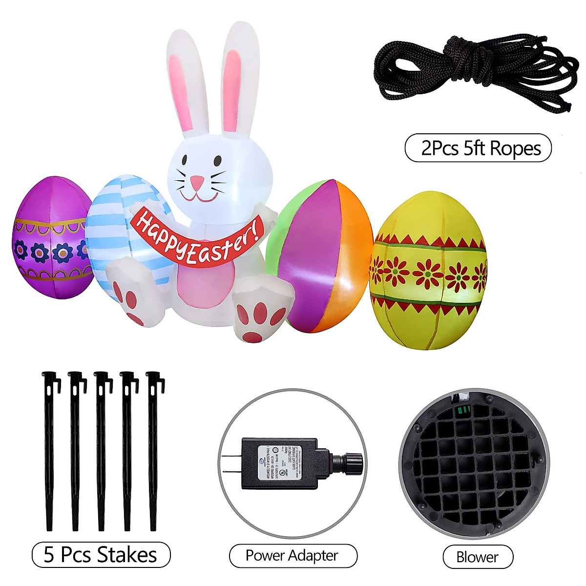 DR.DUDU 7 FT Long Easter Inflatable Bunny with Eggs, Happy Easter Inflatable Decorations, Easter Bunny Blow up for Outdoor Garden Yard Lawn Holiday Party