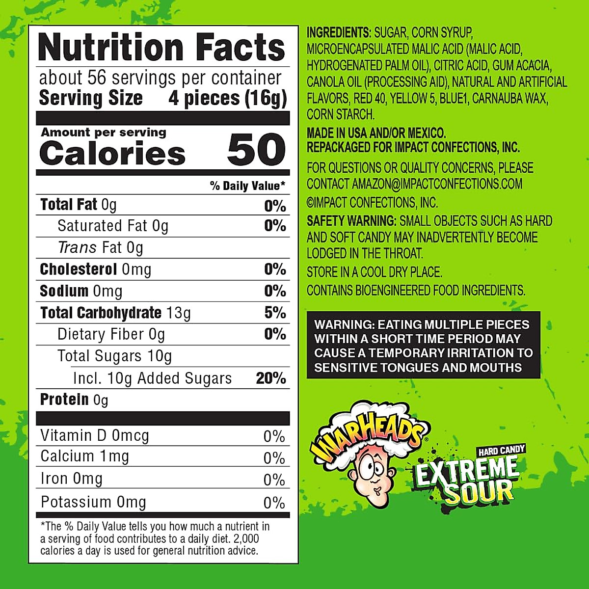 Warhead Extreme Sour Hard Candy, Assorted Flavor, Regular Mix (2 Pounds (Pack of 1))