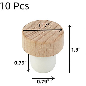 WDONAY Macromolecule Inner Stopper,Wooden Stopper, Wine Bottle Stopper, T-Stopper, PET Cork, Wood Color, 10Pcs