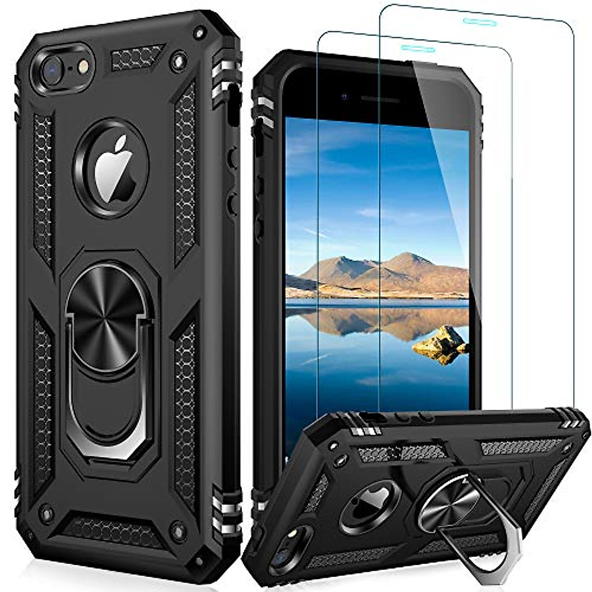 LUMARKE iPhone SE Case(2016),iPhone 5s Case,iPhone 5 Case with Tempered Glass Sreen Protector,Pass 16ft Drop Test Military Grade Cover Protective Phone Case for iPhone 5/5s/SE 2016 Black