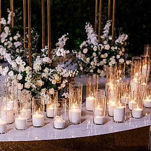 Shihanee 144 Pcs Pillar Candles and Glass Cylinder Vases Clear Cylinder Candle Holders for Slim Pillar Candles Table Decoration