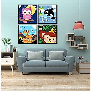 4 Pack DIY Paint by Numbers for Kids Ages 4-8 - Paint by Number for Kids Beginners Easy Acrylic Paint Numbers Canvas Arts Ages 8-12, Oil Painting Paint by Number Kits for Wall Decoration 8x8in