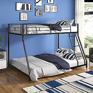 HUAYICUN Bunk Bed Twin Over Full Size with Ladder, Twin Over Full Bunk Bed and Full-Length Guardrail, No Box Spring Needed, Noise Free
