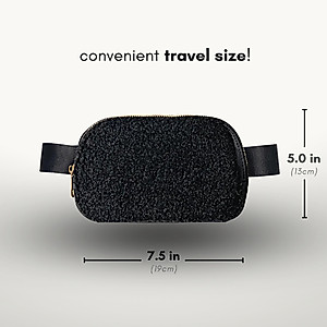 Boutique Fleece Belt Bag | Sherpa Crossbody Bag Fanny Pack for Women Fashionable | Cute Mini Everywhere Bum Hip Waist Pack | Small Fashion Travel Chest Bag | Gold Accessories | Adjustable Small Strap | Black