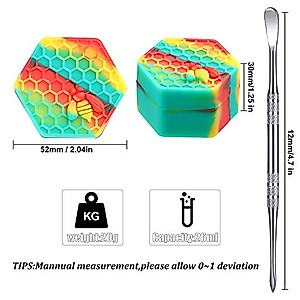5 Pieces 26ml Hexagon Silicone Container Wax Carving Container Multicolored Silicone Honeybee Jars with Silver Carving Tool for Essential Oil, Lip Balm, Cosmetics Pigments