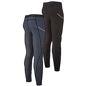 DEVOPS 2 Pack Men's Compression Pants Athletic Leggings with Pocket (X-Large, Black/Charcoal)