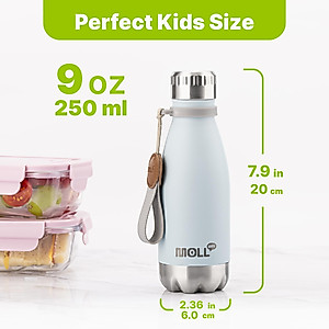 Mollcity 9 oz Water Bottle for Kids-Small Stainless Steel Water Bottle for School Vacuum Insulated Metal Leak Proof Cola Shape Water Bottle for Boys Girls(Baby Blue)