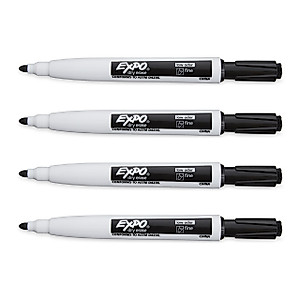 Expo Magnetic Dry Erase Markers with Eraser, Fine Tip, Black, 4 Count