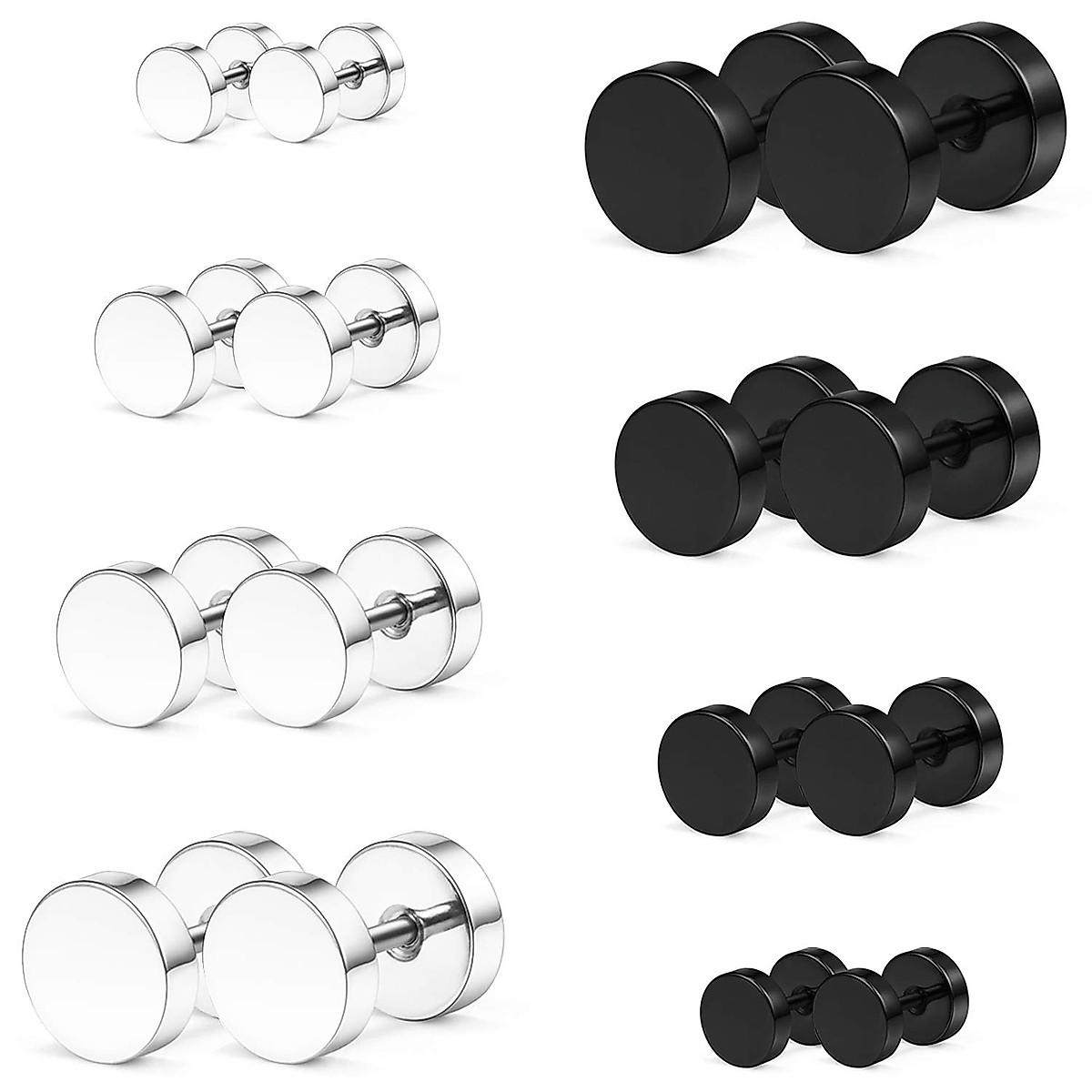 Cisyozi Flat Back Earring stud for Men 18gauge cute Black Silver Earring Stud Stainless Surgical Steel tragus cartialge helix ear lobe Disc Circle Round CZ Gem Fake Gauge Dot Earring Set fo Women Men