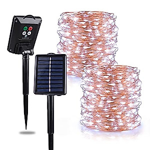 Blingstar Solar String Lights, 2 Pack Each 100 LED 8 Modes Solar Fairy Lights Outdoor Waterproof, Copper Wire Christmas Lights for Tree Garden Patio Yard Party Wedding Decoration, Cool White 33ft