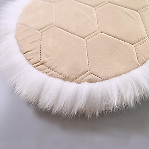 Genuine Round Sheepskin Chair Pad Long Wool Stool Seat Cushion Soft Fluffy Area Rug for Living Room Bedroom Office (16 x 16 in,White)