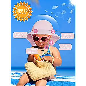 Baby Sun Hat Toddler Kids Girls Sun Hat UPF 50+ Protection Beach Hat Wide Brim Neck Flap Adjustable Fishing Hats for Girls Boys Pink 2-6T