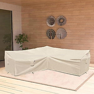Flexiyard Outdoor Sectional Cover, Heavy Duty Patio Furniture Cover, 100"X100" Waterproof 600D Patio Sectional Cover, V-Shaped L-Shape Lawn Outdoor Furniture Cover (Natural Beige,V-Shaped-100 x100)