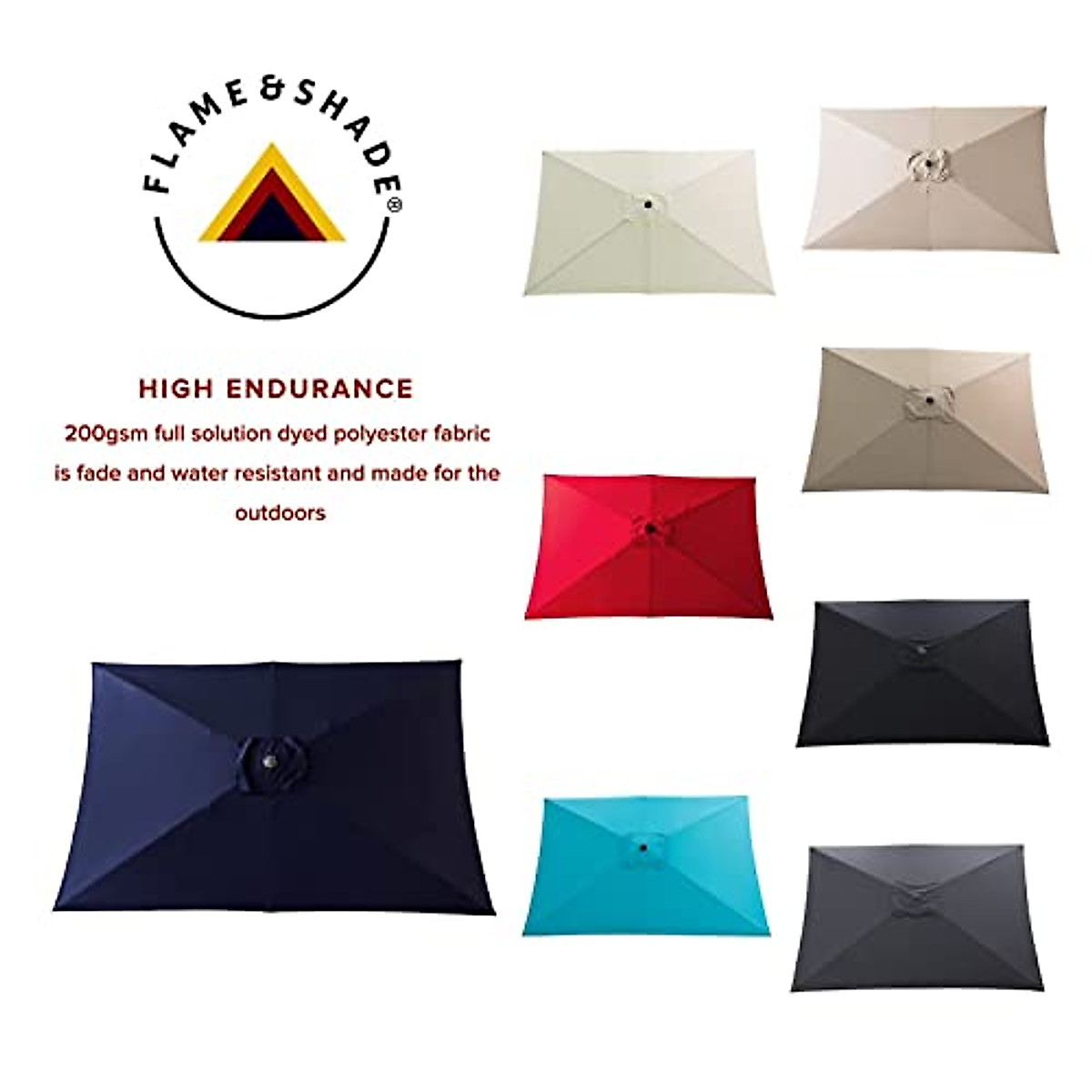 FLAME&SHADE 6.5 x 10 ft Rectangular Outdoor Market Patio Table Umbrella with Tilt, Navy Blue