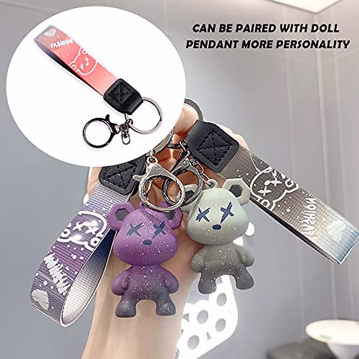 Kawaii Car Keychain Gradient Color Cute Keychains for Women/Men/Girls/Kids,Personalized Bear Keychains for Backpacks Charms Purse (Red)…