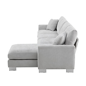 JURMALYN 119" Modern Sectional Sofa Couch for Living Room L-Shape Sofa Couch with Chaise, Oversized 4-Seat Sofa Couch with 2 Pillows Fabric Couch Set for Apartment Office, Light Grey