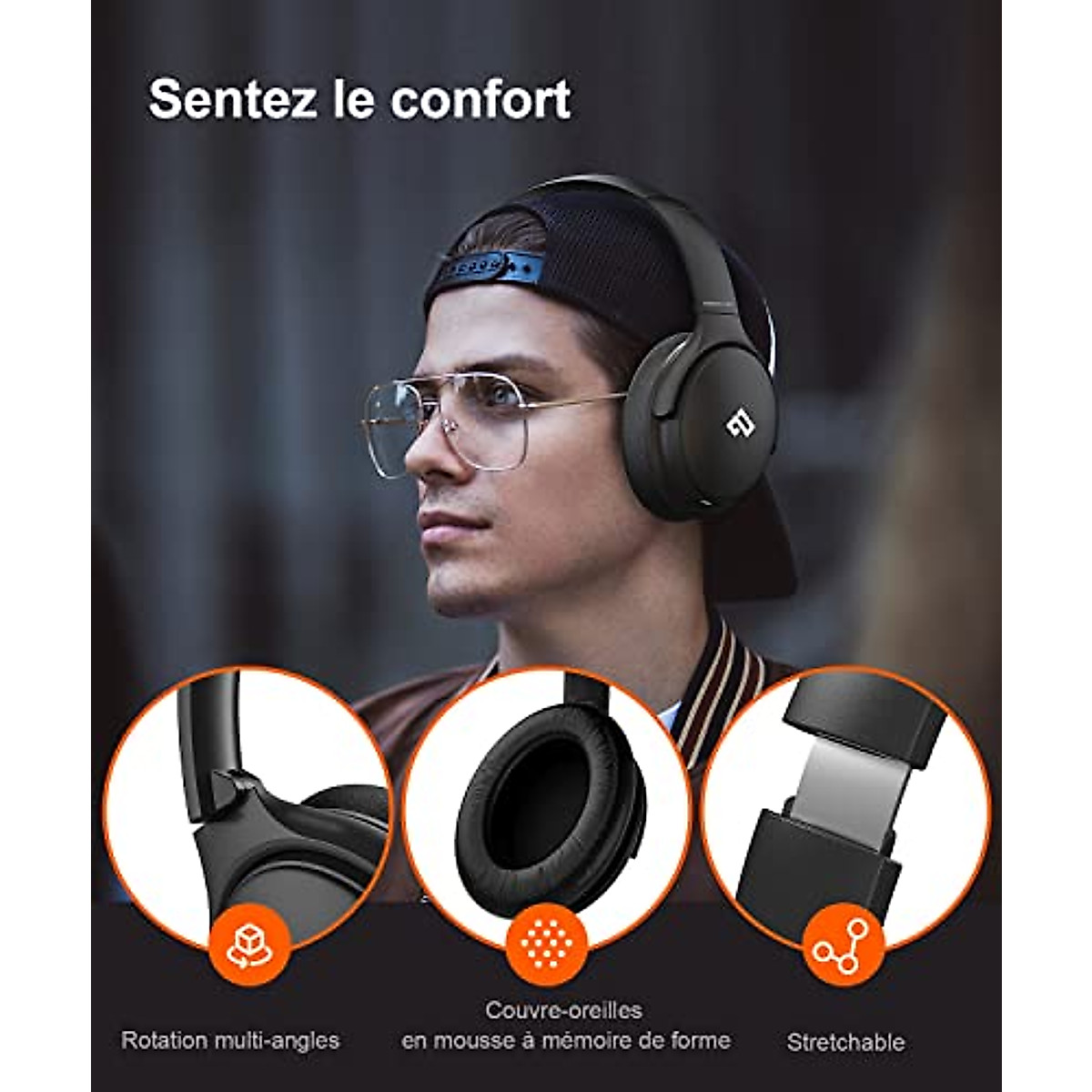 INFURTURE Active Noise Cancelling Headphones, H1 Wireless Over Ear Bluetooth Headphones, Deep Bass Headset, Low Latency, Memory Foam Ear Cups,40H Playtime, for Adults, Kids, TV, Travel, Home Office