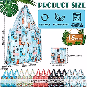 15 Pack Reusable Grocery Bags 50LBS Foldable Grocery Shopping Bags Nylon Tote Washable Bag with Handles Large Waterproof Tote()
