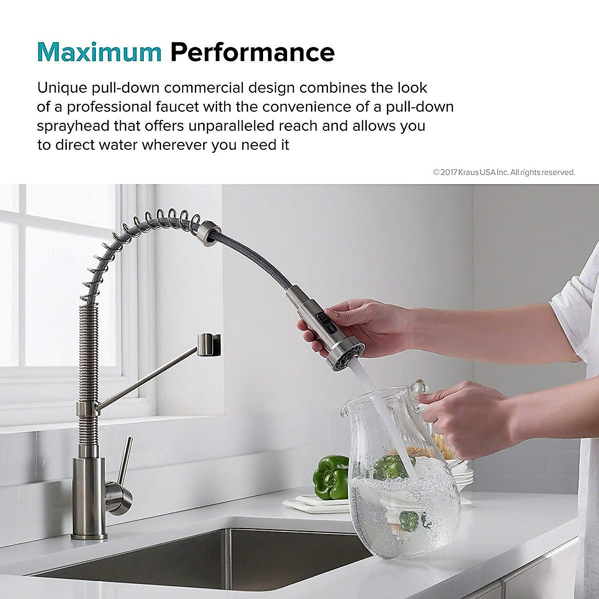 Kraus KPF-1610SS Bolden 18-Inch Commercial Kitchen Faucet with Dual Function Pull-Down Sprayhead in All-Brite Finish, Stainless Steel