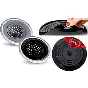 TIME OF SHOP - 1Pair Sink Strainers for Kitchen Sink Food Catcher with FREE Universal Drain Stopper. These Cleaning Products,Sink Stopper Kitchen Drain and Drain Cover Shower are Apartment Must Haves!