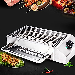 kitneed 110V 1800W Commercial Electric Grill, Steel Smokeless Smokeless Barbecue Grill, Portable Electric Grill Griddle with Grate & Oil Drip Tray for Courtyard Dinner, Outdoor, Party