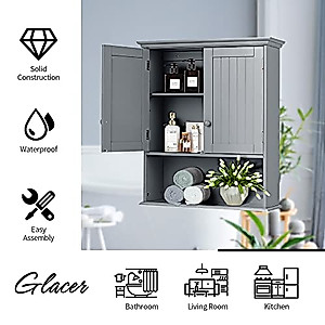Wall Mount Bathroom Cabinet Medicine Storage Organizer Grey Modern Contemporary Wood Adjustable Shelving