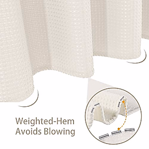 Upgraded Waterproof Shower Curtain for Bathroom with Metal Hooks Waffle Fabric Shower Curtain Heavy Duty Bath Curtain for Wet Room Bathtub Shower Stall, Weighted Hem - 72 x 72 (Cream White)