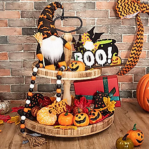 Halloween Decorations - 11 Pcs Halloween Tiered Tray Decor Set - Rustic Farmhouse Wooden Sign - Cute Gnomes Plush and Bead Garland - Kitchen Home Table Mini Decor Holiday Party Supplies