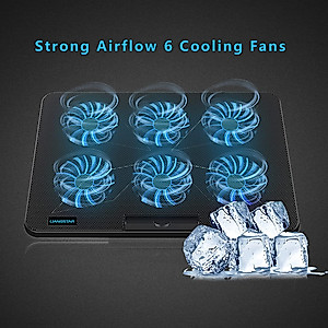 LIANGSTAR Laptop Cooling Pad, Laptop Cooler with 6 Quiet Fans for 12-17 Inch Notebook Gaming Fan Stable Stand, 7 Height & Wind Speed Adjustable, 2 USB Port & Phone Holder (Black)