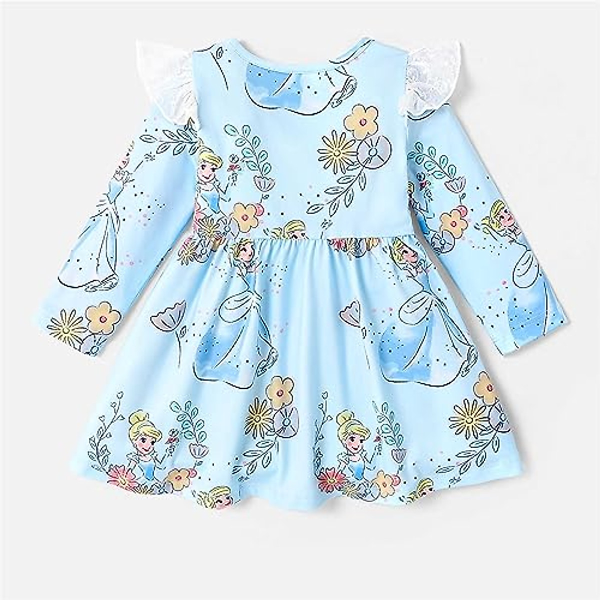 Disney Princess Baby Girls' Dresses Floral Long-Sleeve Ruffled Playwear Dress, Blue, 18-24 Months