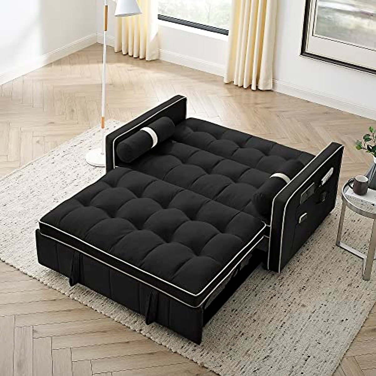 ERYE 3-in-1 Upholstered Futon Sofa Loveseat Convertible Sleeper Couch Bed,2-Seaters Sofa & Couch Soft Cushions Love Seat Daybed for Small Space Living Room Sets