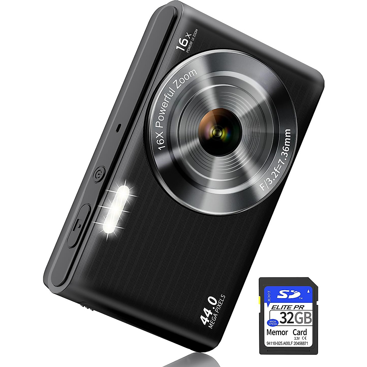 Digital Camera Cheap, UIKICON 4K 44MP Kids Camera with 32GB SD Card, 2.4 Inch Point and Shoot Camera with 16X Digital Zoom, Compact Camera for Kids Teens Boys Girls Adults Seniors(X3-Black1)