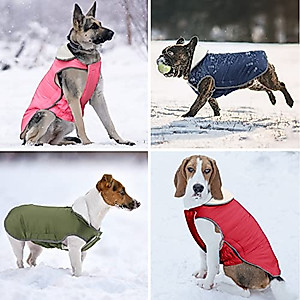 ALAGIRLS Thick Fleece Lining Winter Dog Coat, Classic Padded Warm Dog Coat with Harness Hole, Windproof Dog Vest Clothes Pet Apparel for Cold Weather, Red L