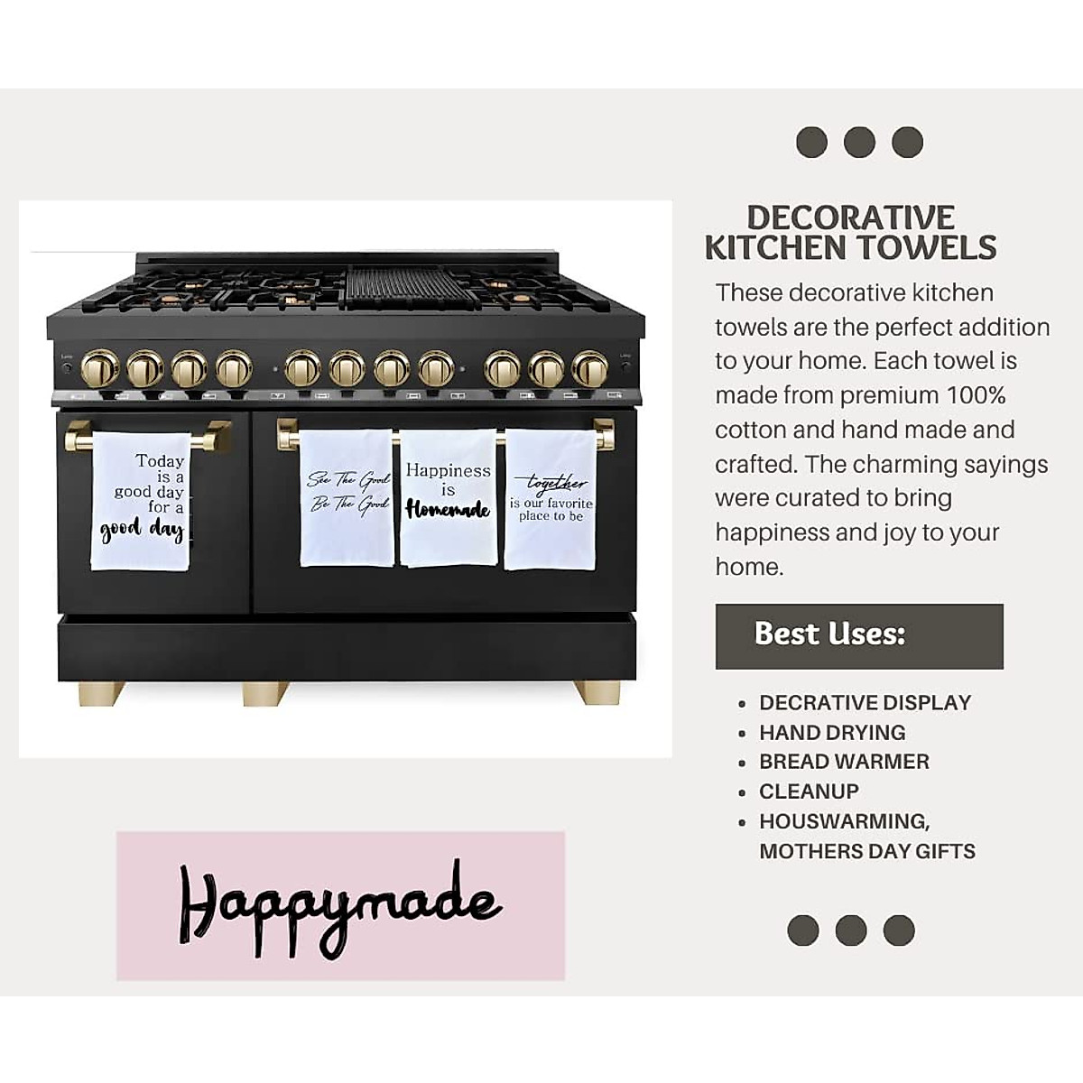 Happymade Fall Dish Towels for Kitchen 4 Pack Black and White Kitchen Towels Kitchen Towels Decorative Set |25x25in Fall Kitchen Towels | Farmhouse Kitchen Towels | Tea Towels for Kitchen