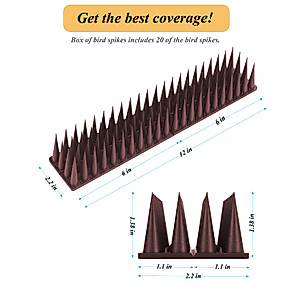 Bird Spikes, 20 Pack Pigeon Spikes, High Thorn Bird Spikes for Outside, Bird Deterrent for Small Bird Cat Squirrel, Easy Installation Bird Deterrent Spikes use for Balcony Courtyard Outdoor Roof