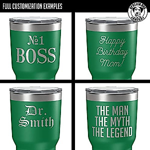 Personalized 30oz (17 Colors) Powder Coated Insulated Stainless Steel Tumbler with Lid, Custom Etched, Customized Text Message Name, Engraved Gift Idea Women Men Him Her, Your Text Here (Green)