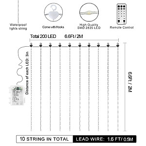 echosari Battery Operated Curtain String Lights, 300 LED Outdoor Icicle Lights with Remote Timer for Wedding Backdrops Garden Christmas Holiday Camping Decoration (Blue)